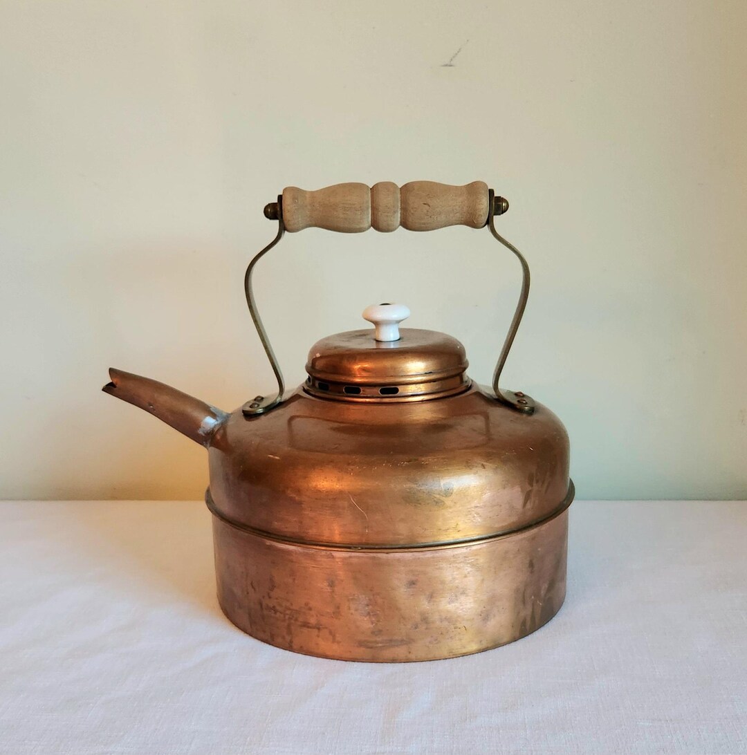 Farmhouse Copper Tea Kettle Teapot, Wood Handle, Porcelain Knob - Etsy
