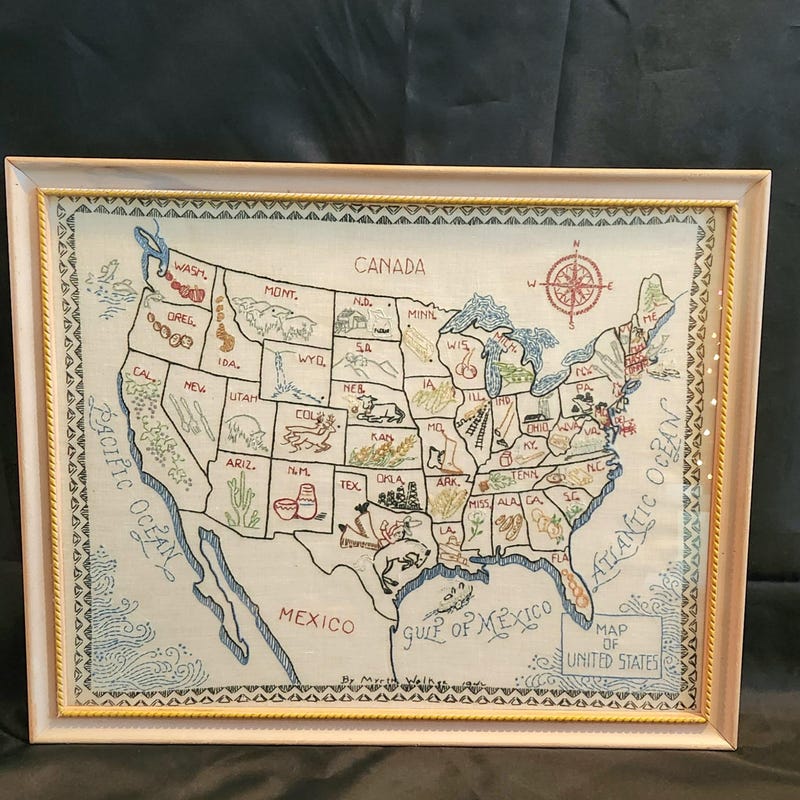 Embroidered Map - Etsy