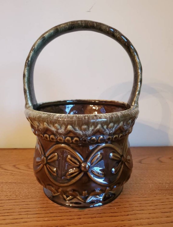 Vintage Hull Art Pottery Planter Embossed Basket With Handle - Etsy