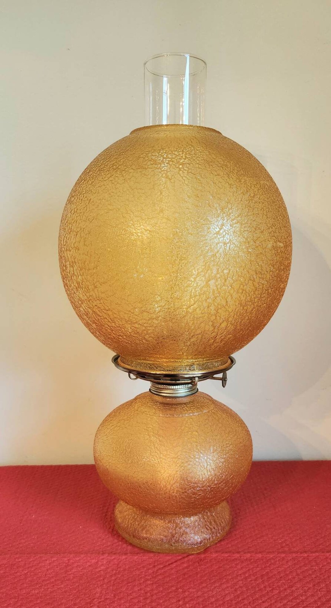 Vintage Amber Crackle Glass Oil Lamp Burner With Globe P&A Dorset ...