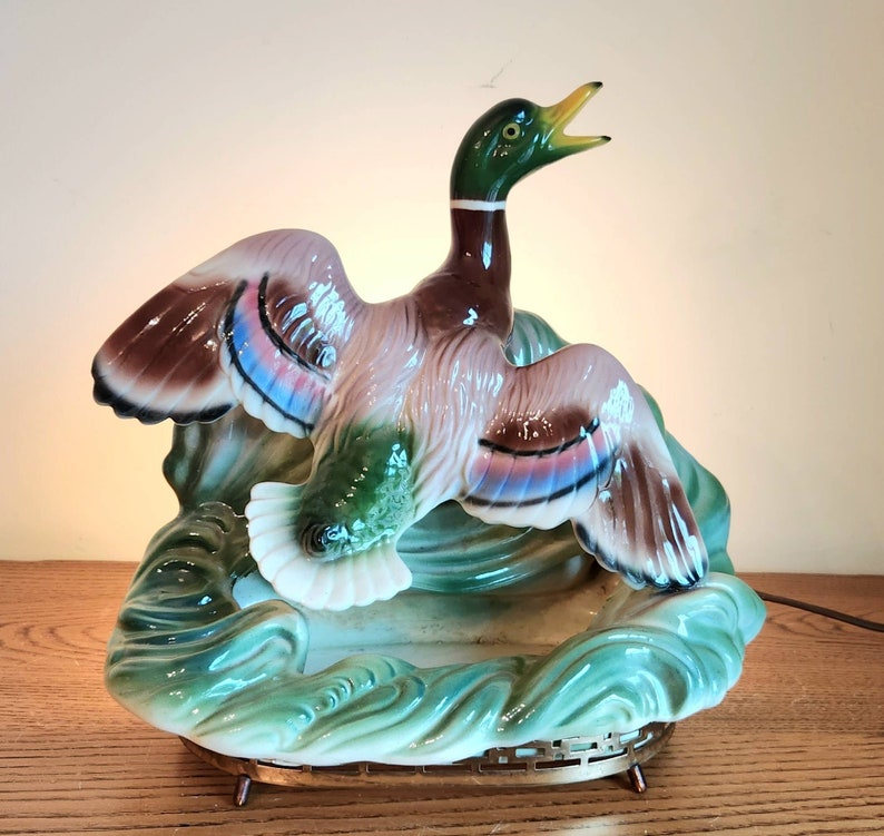 Vintage Mallard Duck California Pottery TV Lamp Planter Metal Base - Etsy