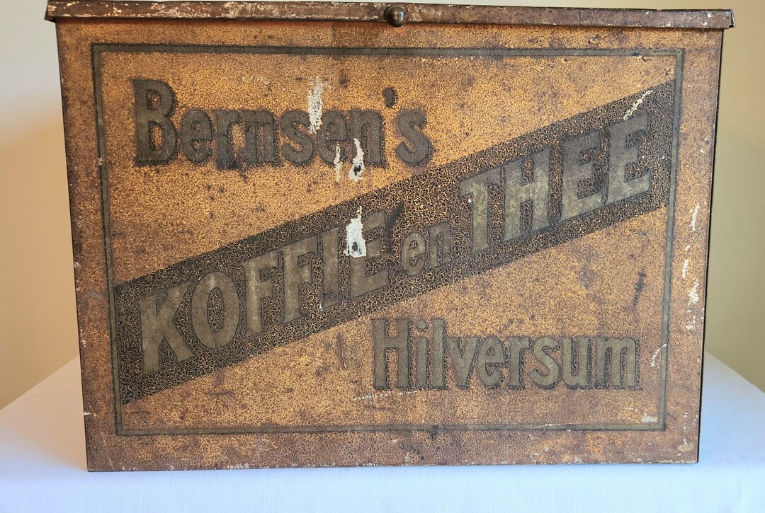 Large Antique Coffee Tin Storage Box Farmhouse Decor Bersen's Koffie En ...
