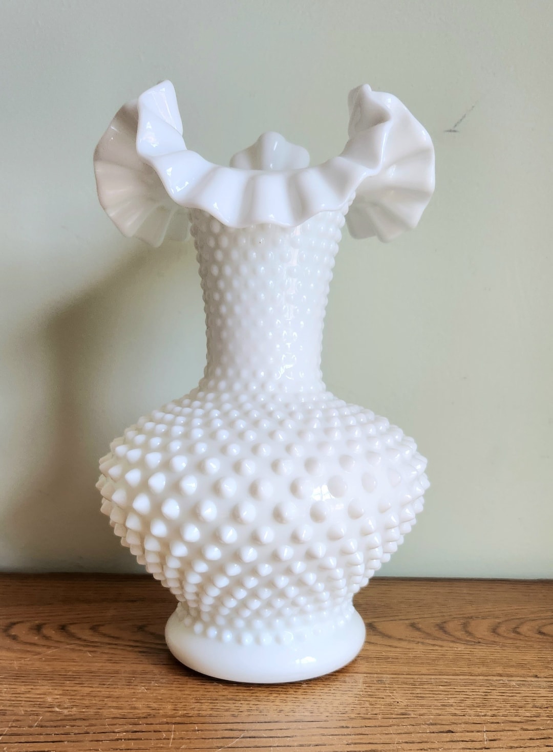 Vintage Fenton Tall Hobnail Ruffle Edge White Milk Glass Vase - Etsy
