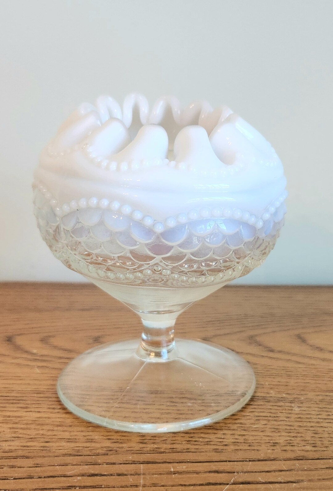 Jefferson Glass EAPG Pearls & Scales Opalescent Pedestal Rose Bowl Vase ...