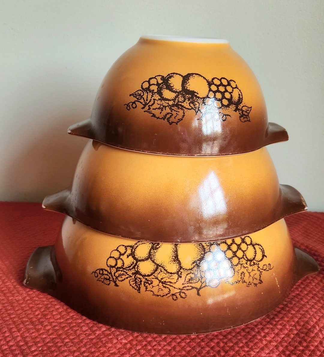 Vintage Pyrex Set Old Orchard Brown Mid Century Set 443, 442, and 441 ...