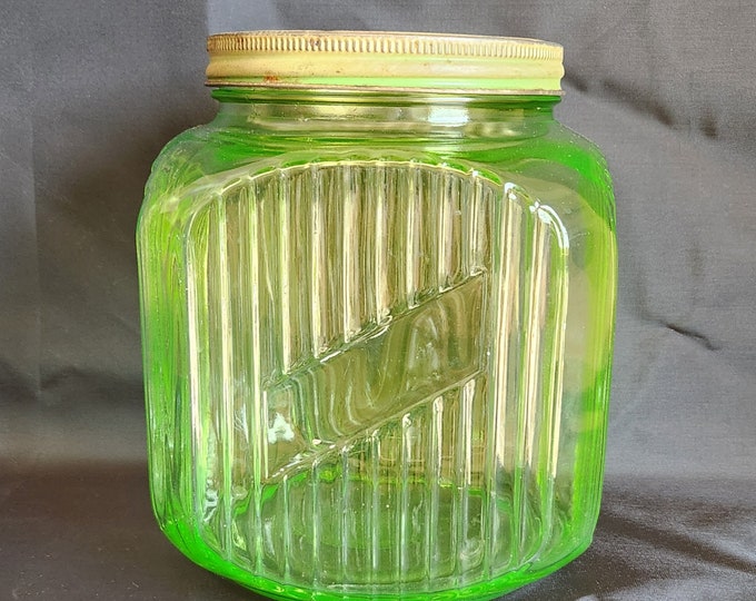 Large Green Square Hoosier Jar Vintage 1930s Depression Glass - Etsy