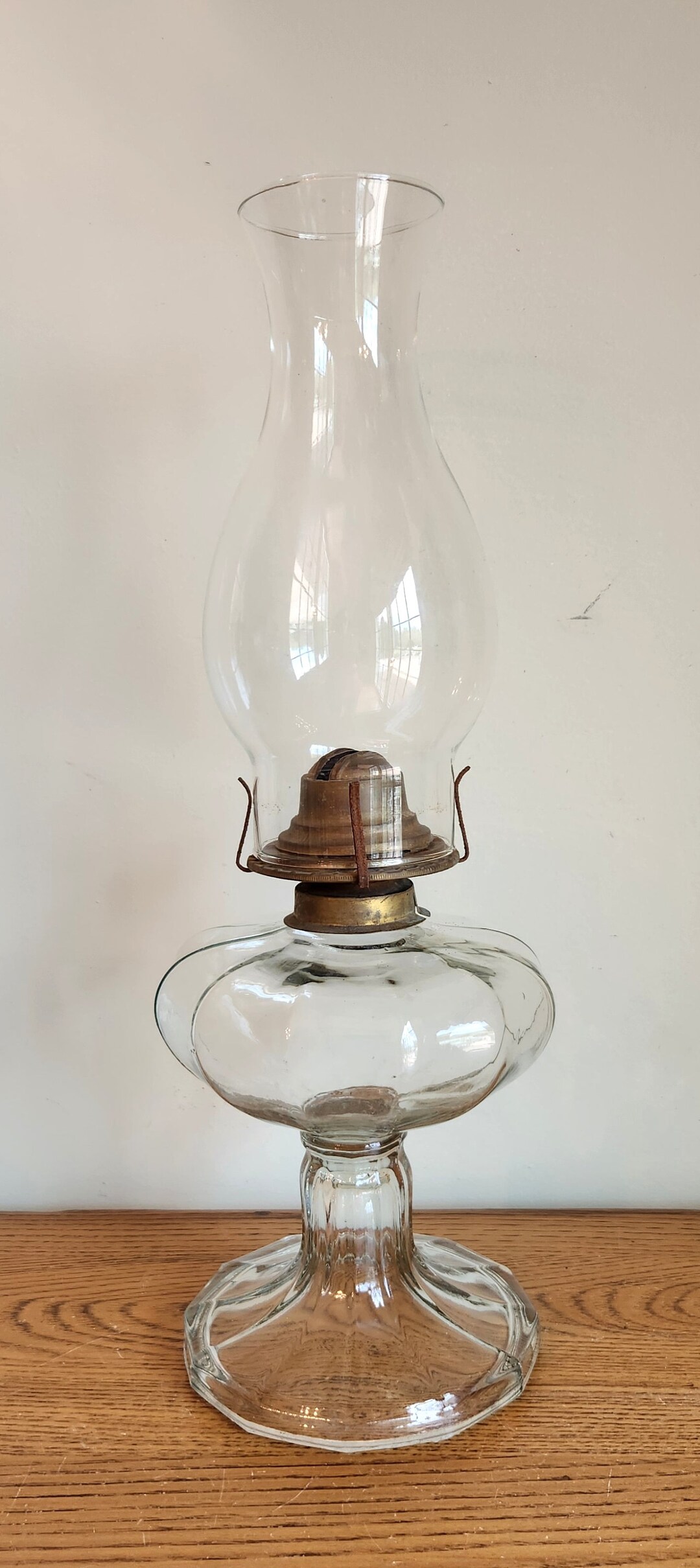 Antique Clear Glass Large Oil Lamp - Etsy