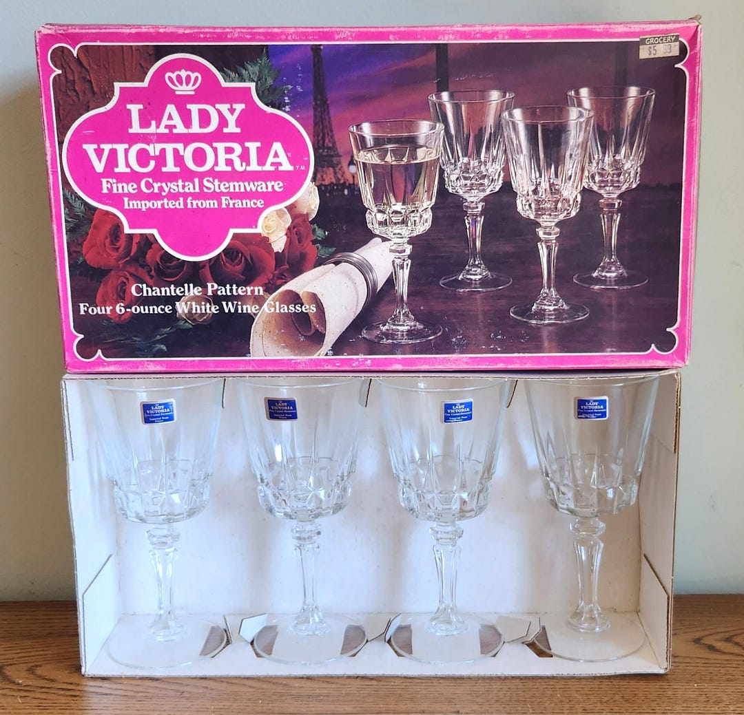 Vintage Lady Victoria Chantelle France Crystal Glass White Wine Goblets ...