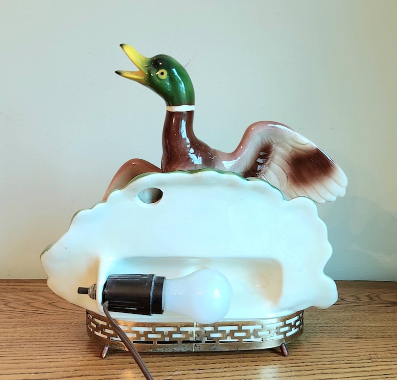 Vintage Mallard Duck California Pottery TV Lamp Planter Metal Base - Etsy