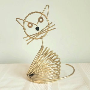 Mid Century Brass Cat Letter Holder, Coiled Wire Mail Organizer Card ...