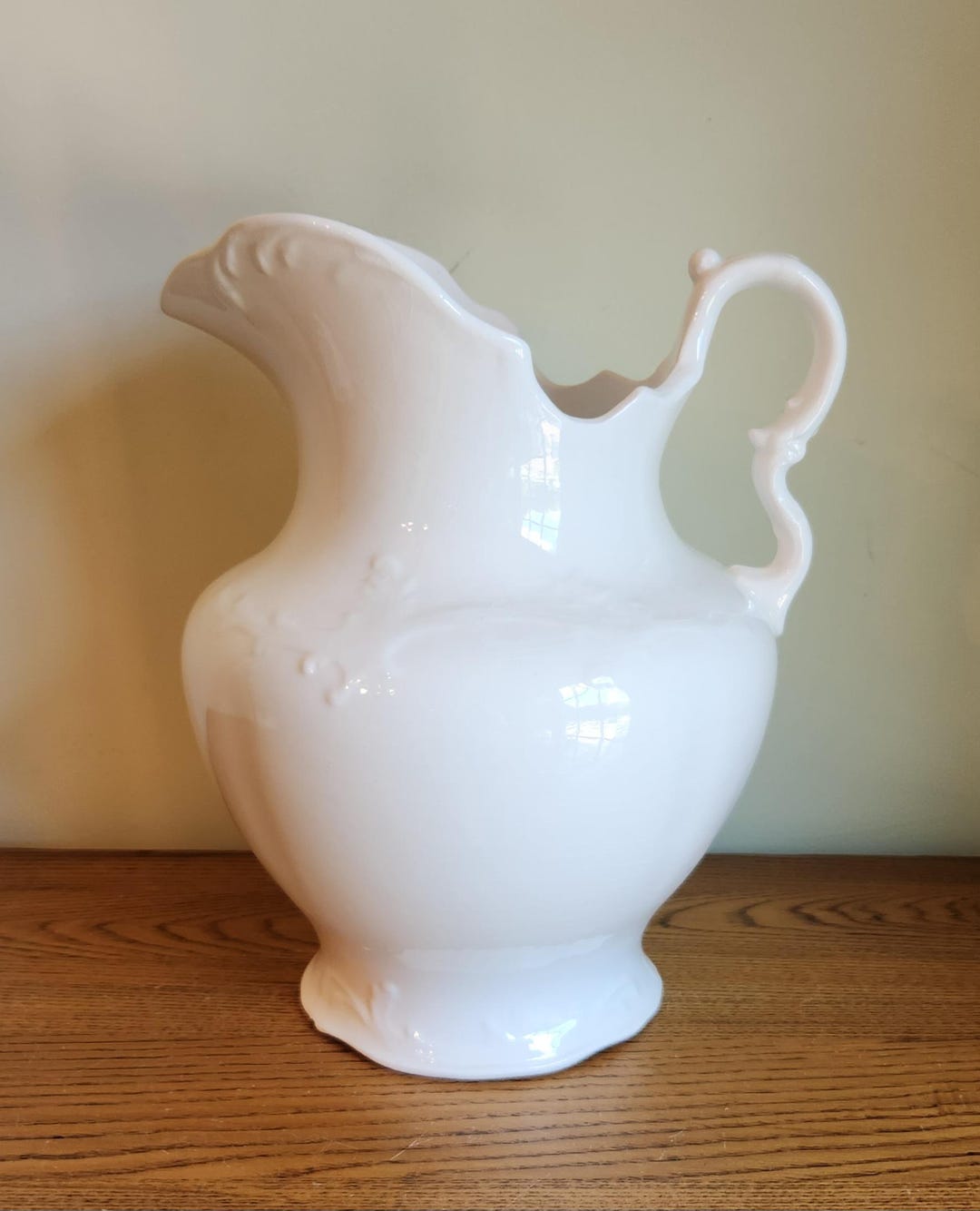 Large Farmhouse K.T.&K Co. Ivory White Iron Stone China Water Pitcher ...