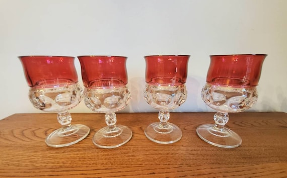 Vintage King's Crown Thumbprint Water Wine Goblets | Etsy