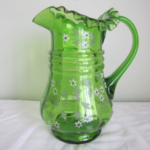 Antique Green Glass Pitcher - Etsy