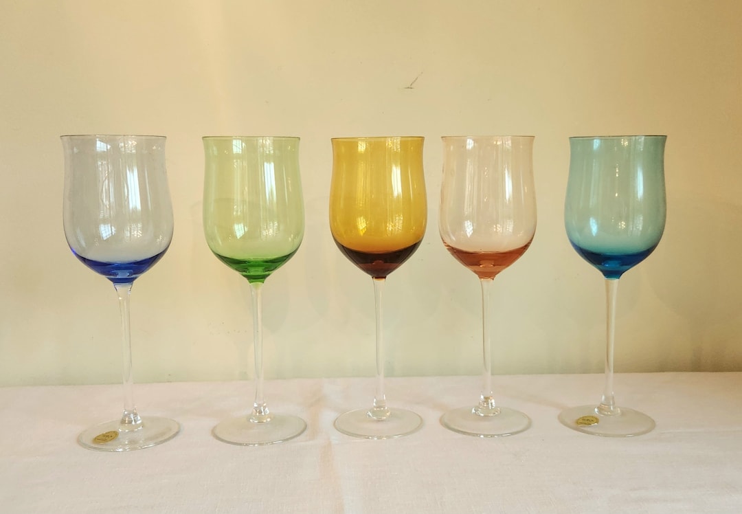 Vintage BLOCK Crystal All Purpose Wine Goblets Set of 5 Colors Tall ...