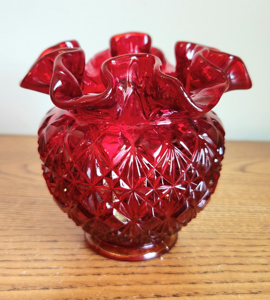 Fenton Ruby Red Diamond Star Pattern Ruffled Vase Glass Bowl - Etsy