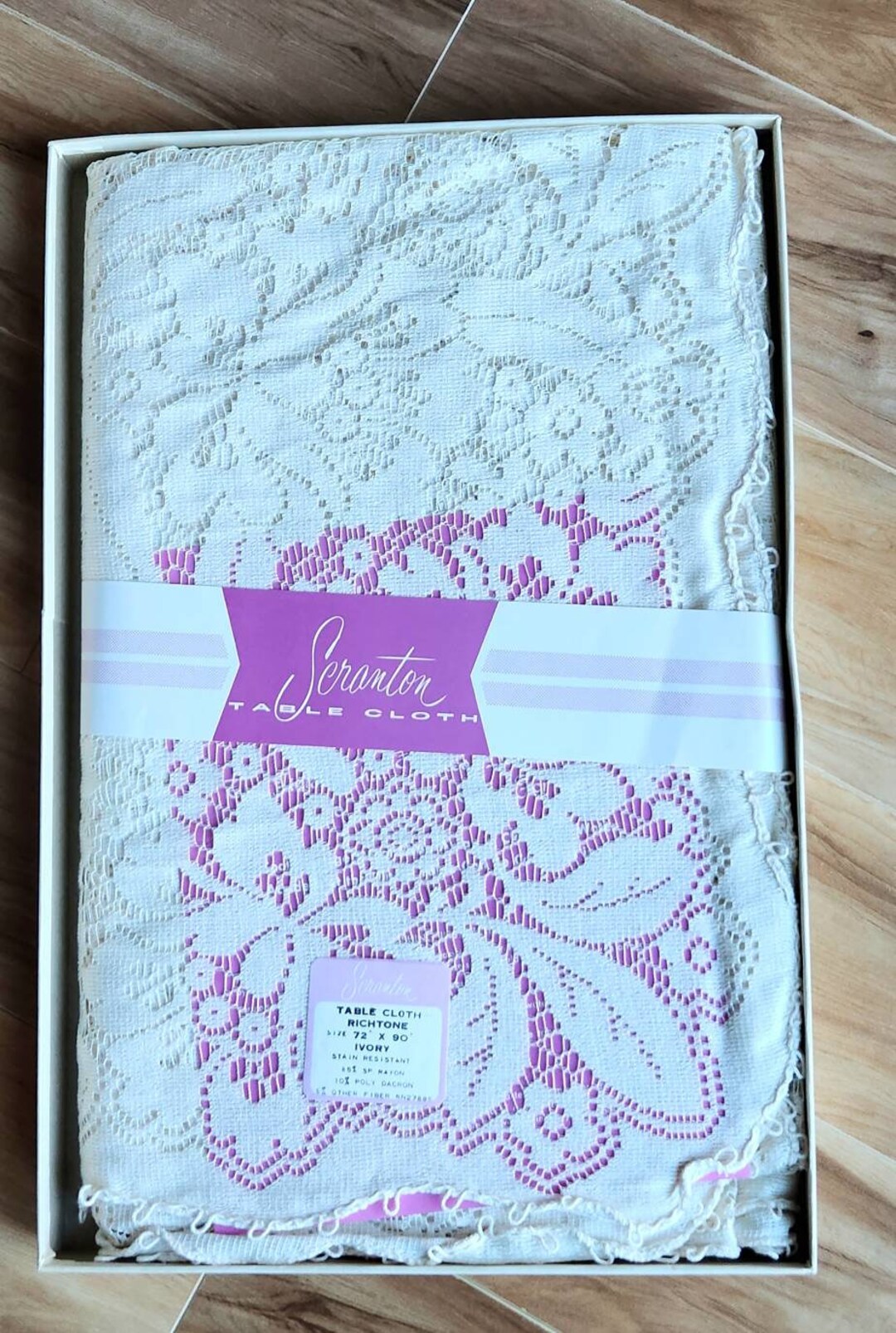 Vintage Scranton Richtone Lace Tablecloth Ivory, Original Box NOS, 72 X ...