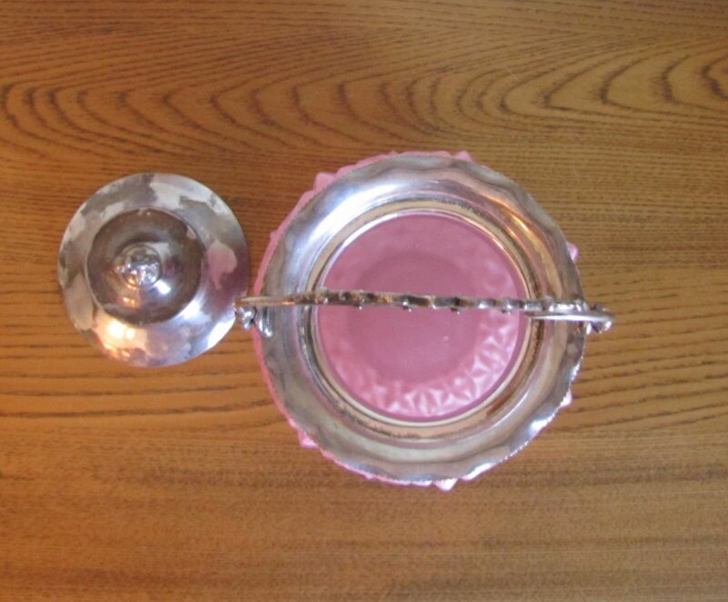 Antique Victorian Biscuit Cracker Jar Pink Satin Glass Diamond Quilt ...