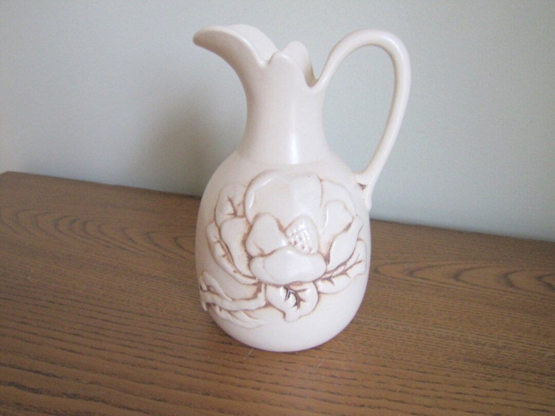 Vintage Red Wing Pottery Magnolia Pitcher Pottery Ivory Brown Wipe - Etsy