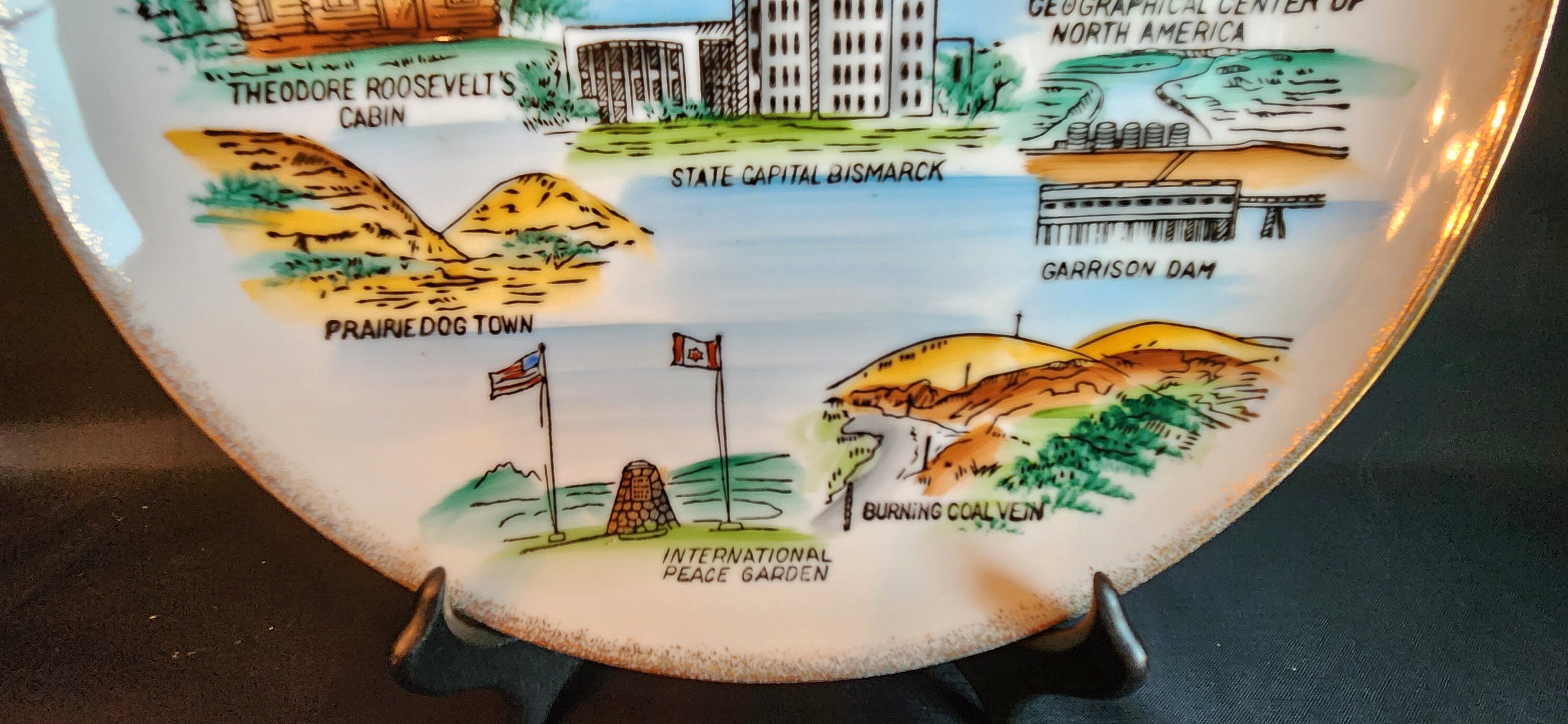 Vintage North Dakota State Souvenir Plate ND Landmarks Flickertail ...