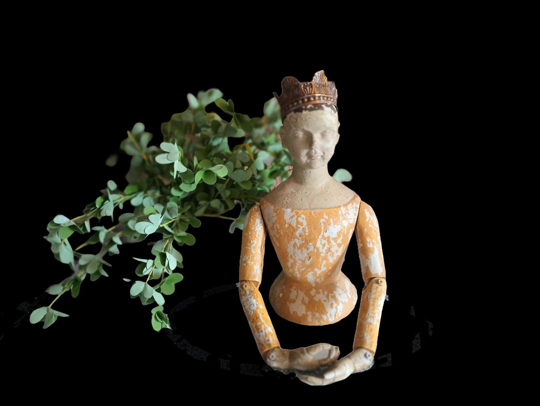 Large Santos Bust Sculpture With Crown, Movable Arms and Hands, Vintage ...