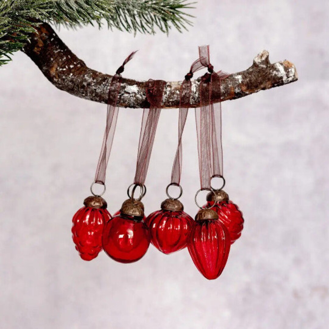 Set of 6 Red Colored Glass Ornament, Bohemian Christmas Decoration - Etsy