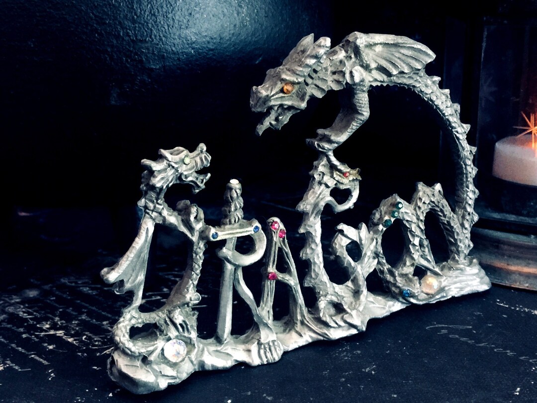 Large Vintage Dragon Word Figurine, Gothic Pewter Home Decor - Etsy