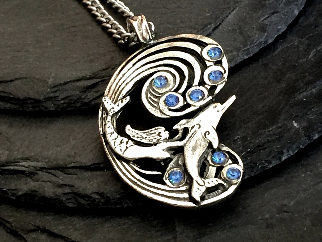 Mermaid and Dolphin Pendant Necklace, Vintage Ocean Life Jewelry - Etsy