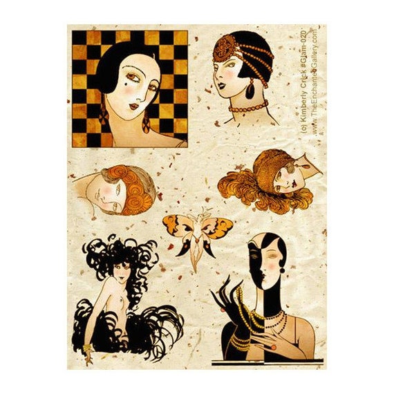 7 Art Deco Flapper Fashion Era Unmounted Rubber Stamp Set | Etsy