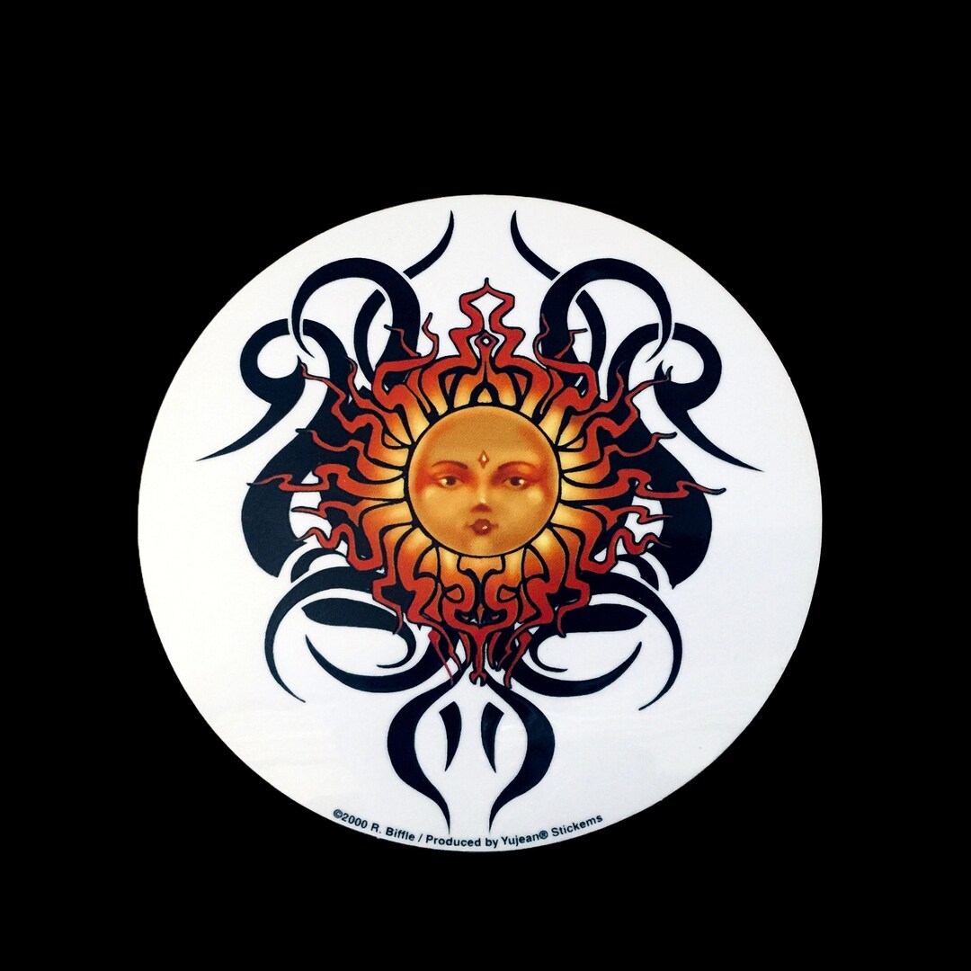 Round Tribal Sun Sticker, Vintage Celestial Sunface Decal by Biffle - Etsy