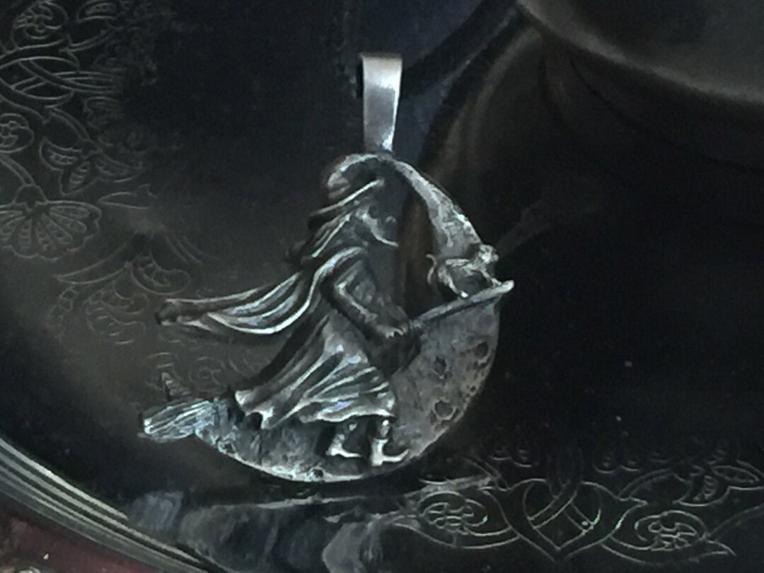 Witch Moon Cat Broom Pendant, English Pewter Necklace, Celtic Magic ...