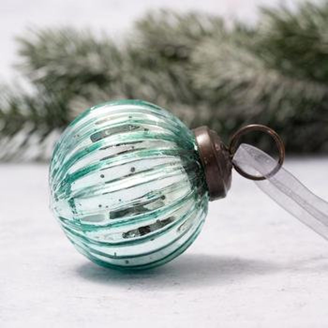 Mint Colored Glass Ribbed Ornament, Bohemian Glass Christmas Decoration ...