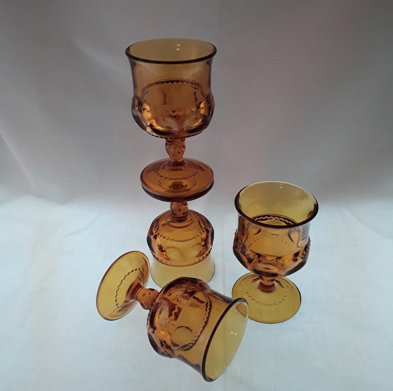 Vintage Indiana Glass Kings Crown Thumbprint Amber Goblet Sherry Wine ...
