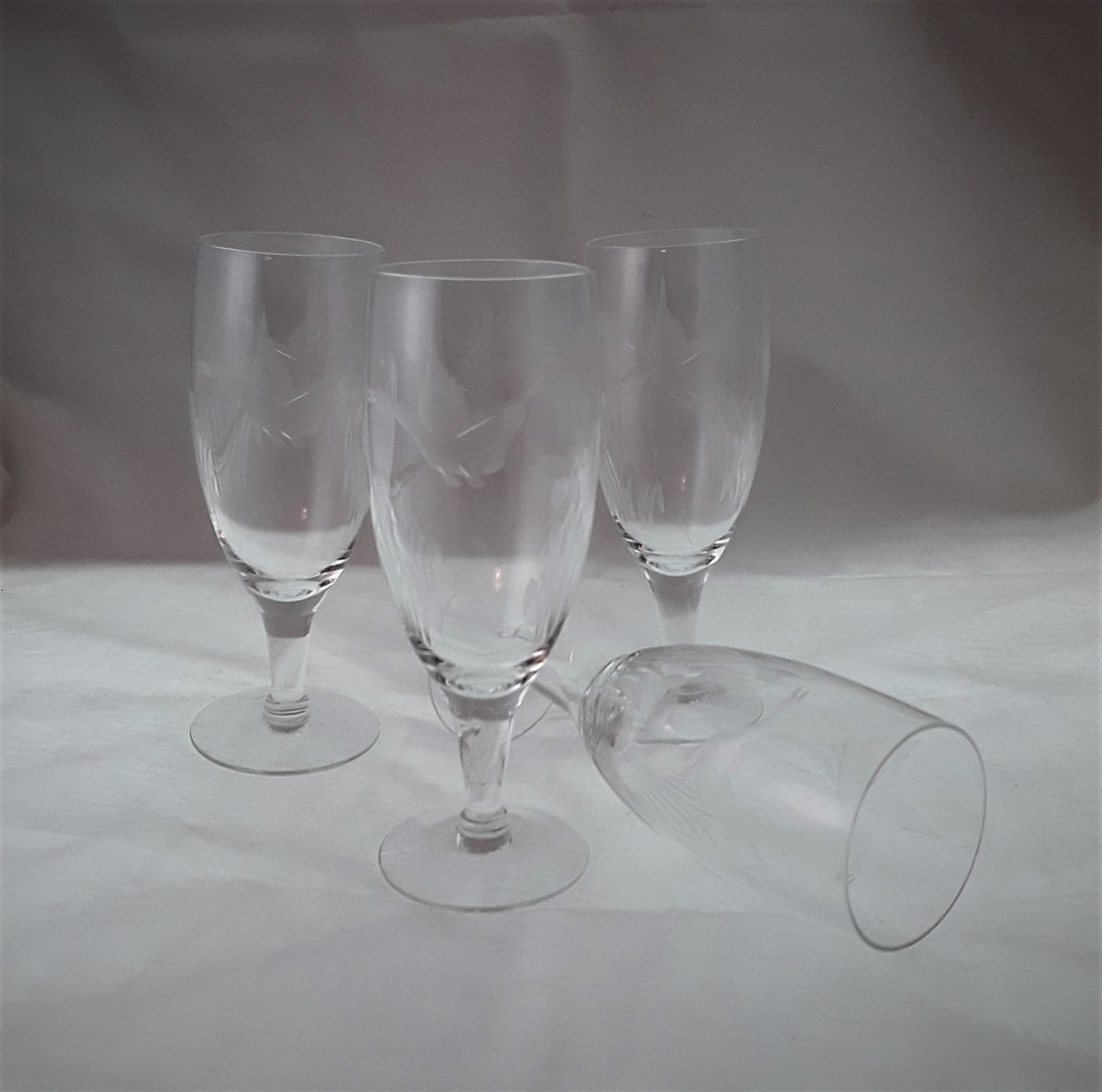 Vintage Flute Champagne Wine Cocktail Toasting Glasses Goose Cattails ...