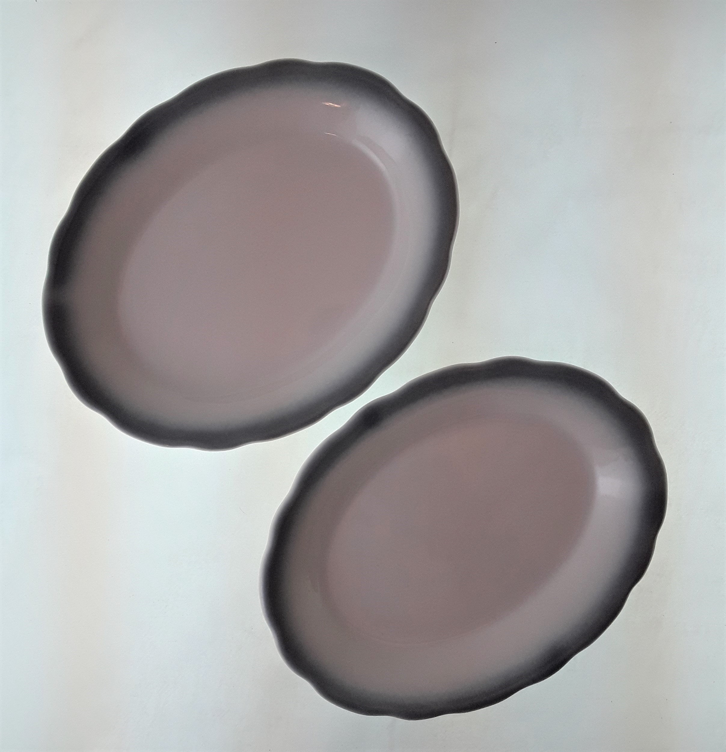 Pair Vintage Buffalo China Restaurant Ware Grey Airbrushed Rims Oval ...