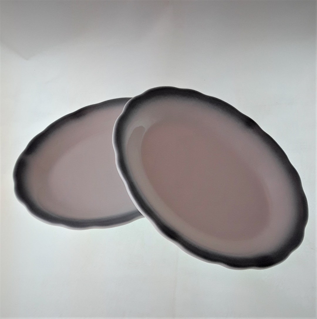 Pair Vintage Buffalo China Restaurant Ware Grey Airbrushed Rims Oval ...