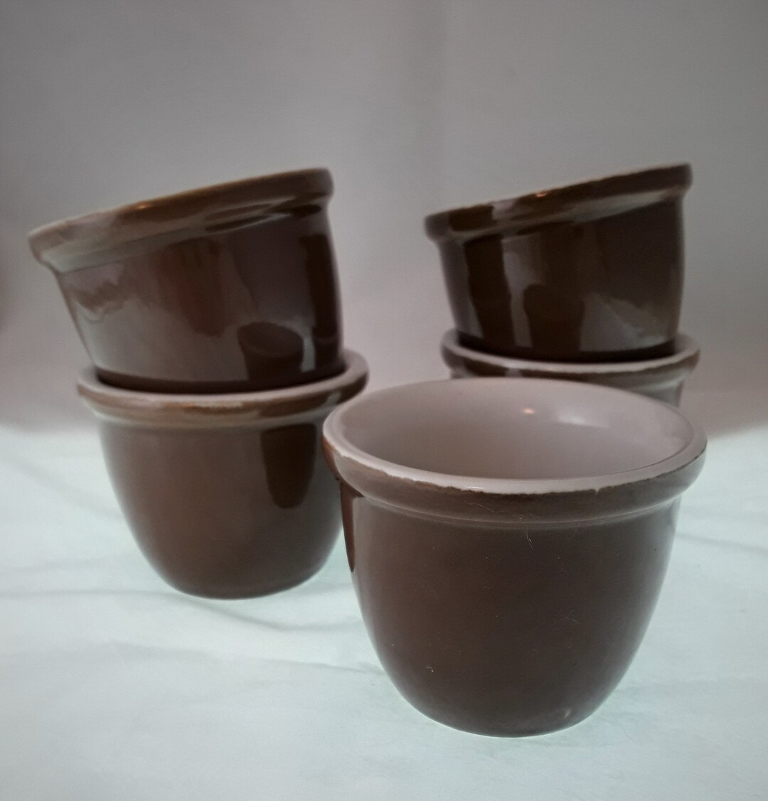 Hall China Vintage Restaurant Ware Custard Cups Dark Brown & White Set ...