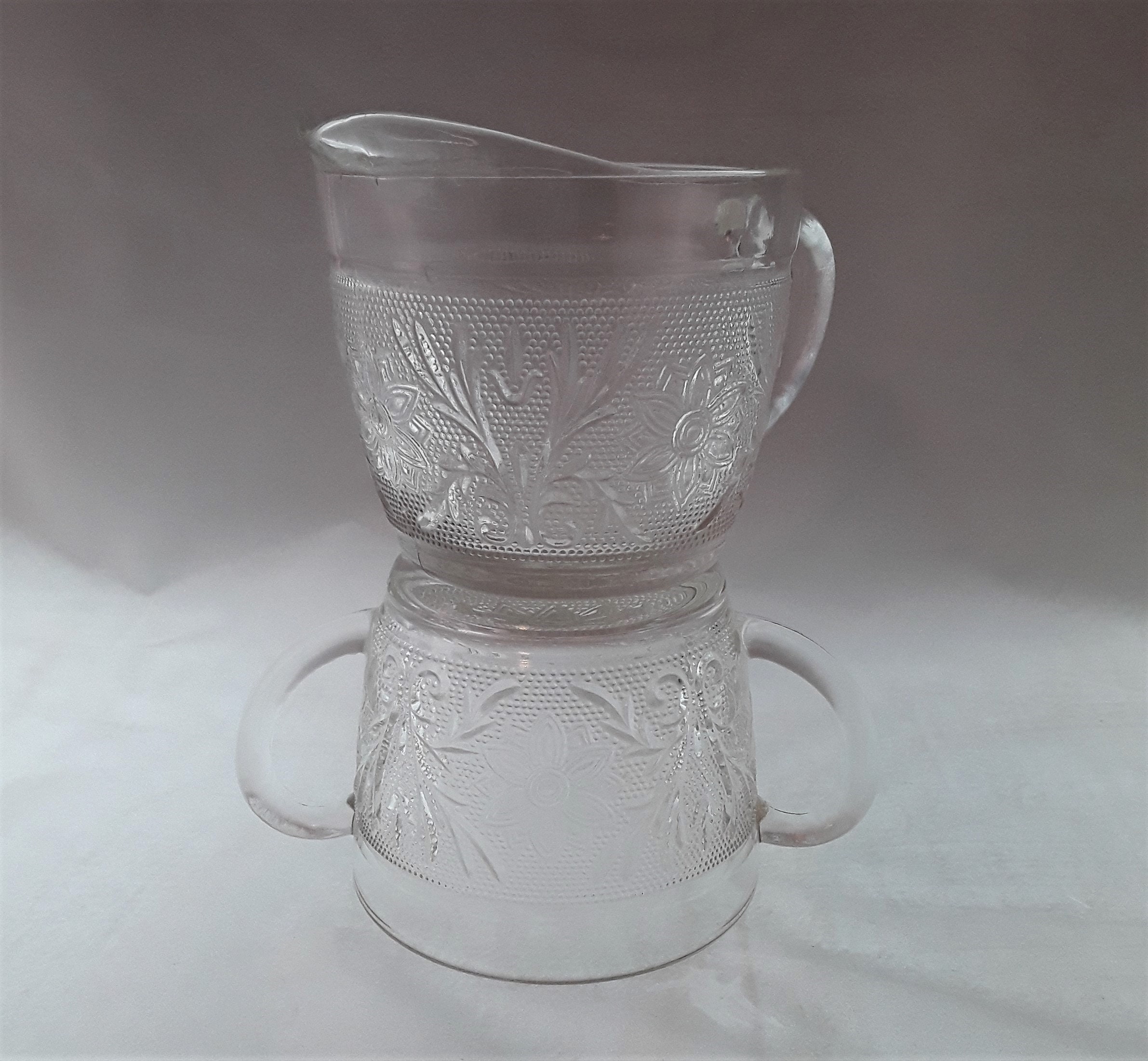 Anchor Hocking Glass Sandwich Pattern Creamer & Sugar Bowl Set Crystal ...