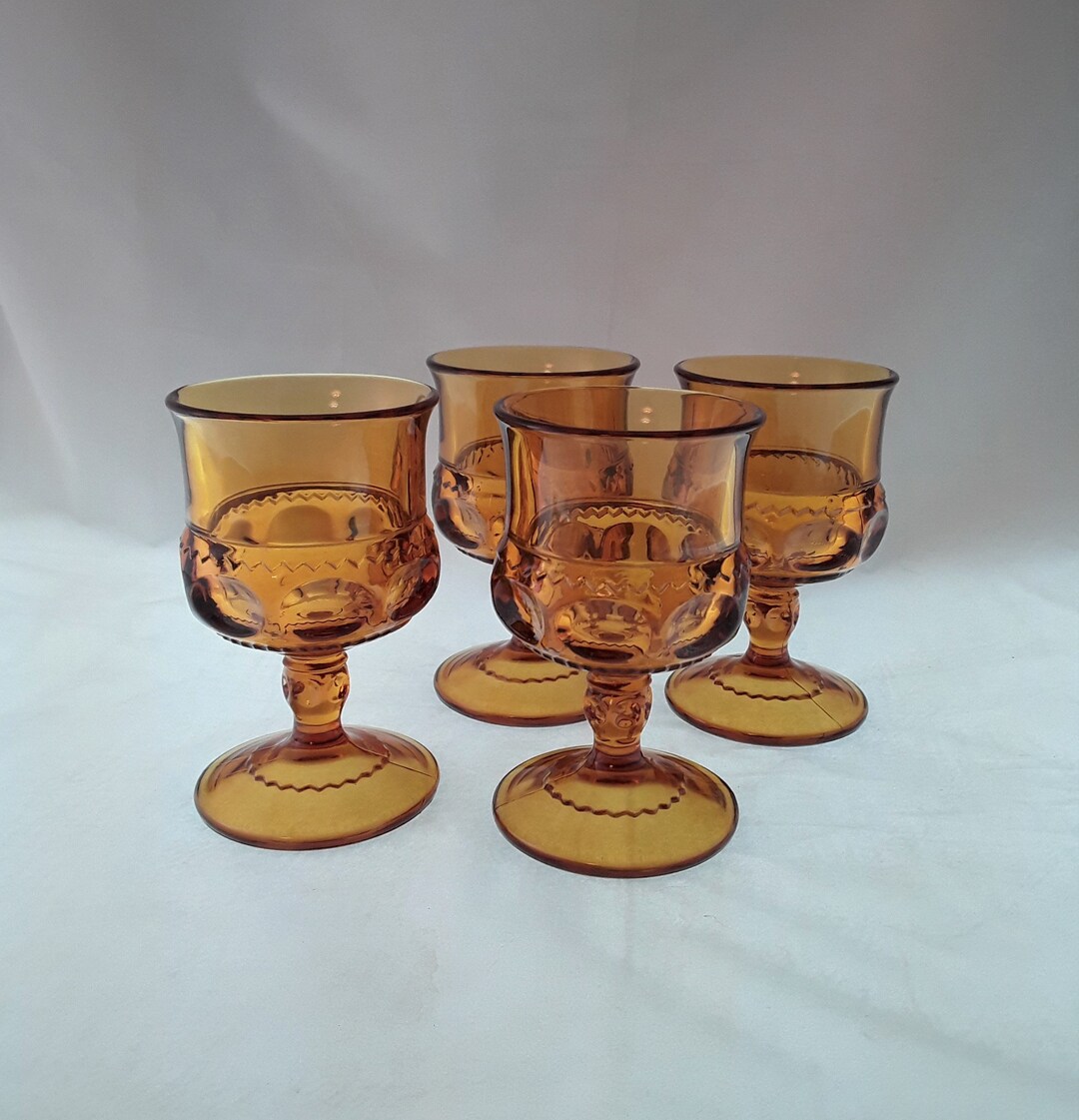 Vintage Indiana Glass Kings Crown Thumbprint Amber Goblet Sherry Wine ...