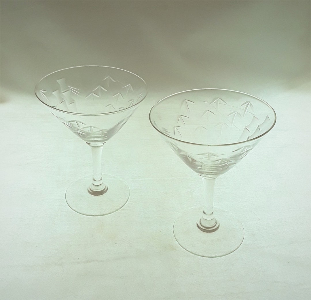 Pair Vintage Noritake Crystal Bamboo Pattern Liquor Cocktail Glasses ...