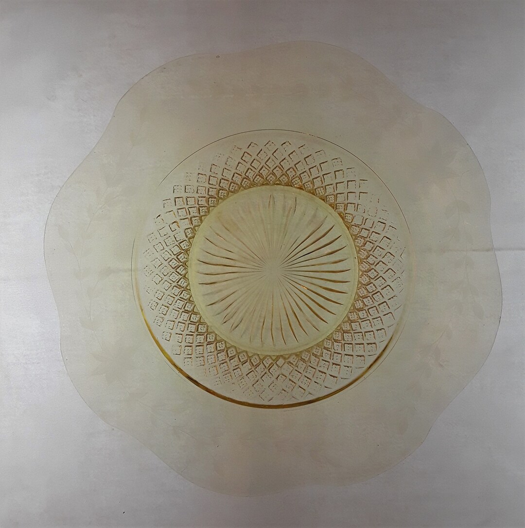 Vintage Lancaster Glass Works Amy Topaz Yellow Depression Era Charger ...