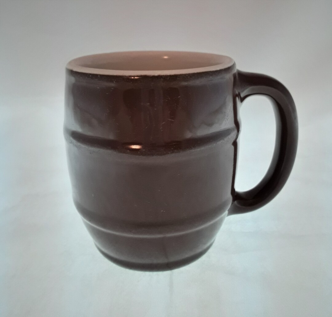 Hall China Vintage Heavy Restaurant Ware Barrel Mug Dark Brown & White ...