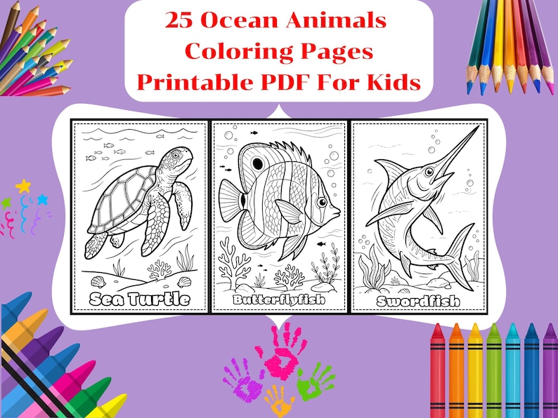 25 Ocean Animals Coloring Pages for Kids – Printable PDF Download - Etsy UK