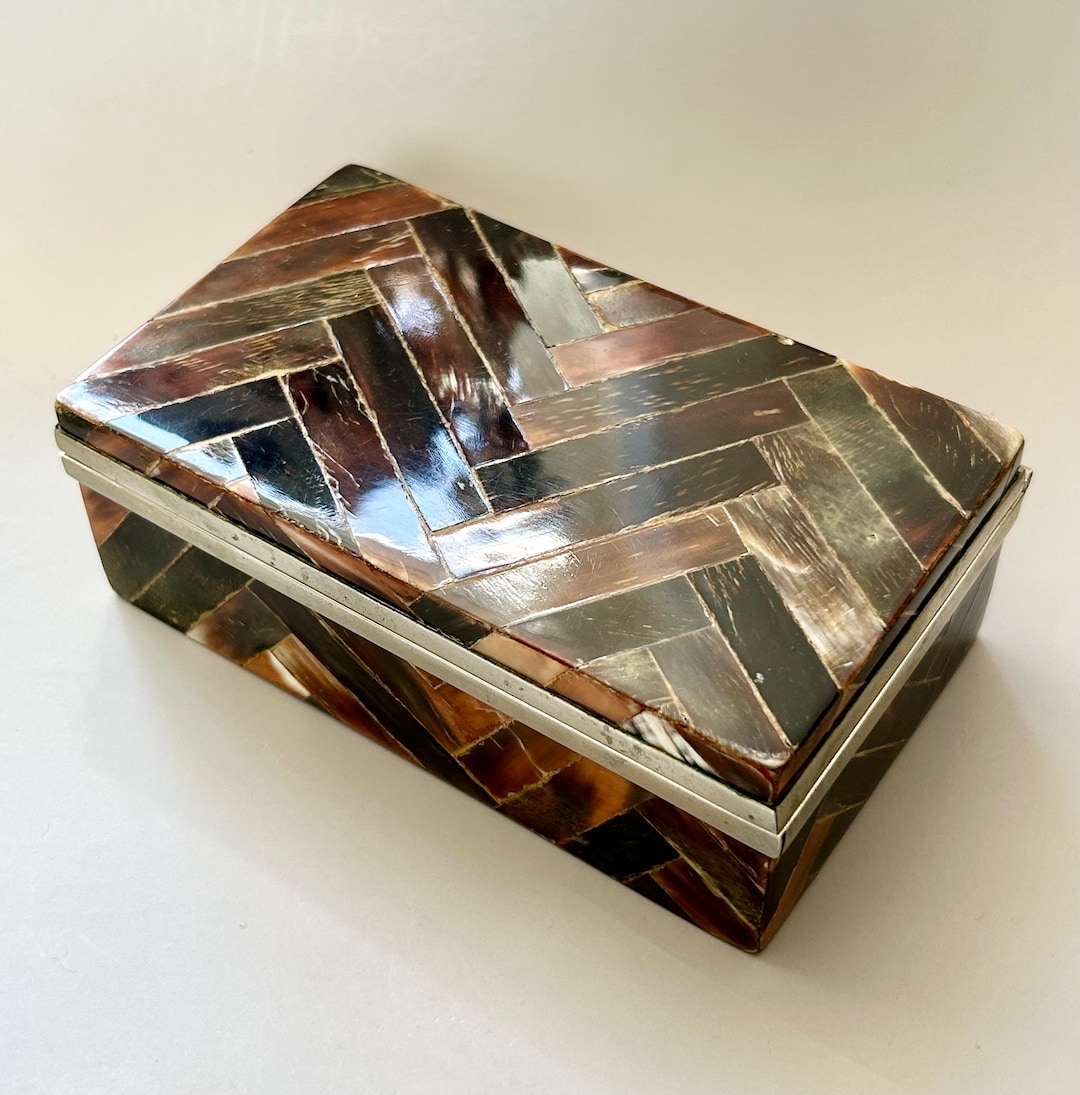 Agate Lidded Box With Silver Trim. Vintage Jewellery Box, Trinket Box ...