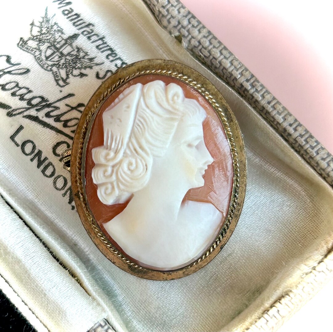 Vintage Shell Cameo Brooch With Bezel Set Frame. Brass Carved Shell ...