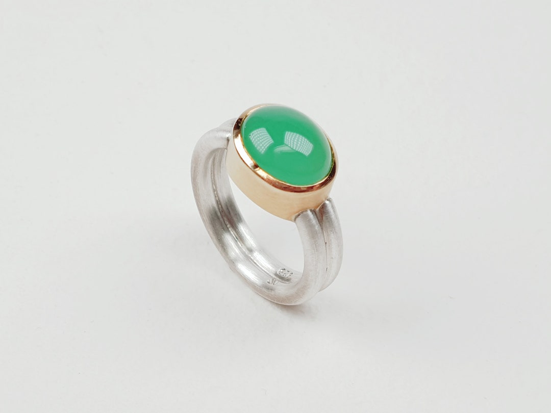 Chrysoprase Ring 925 Silver 750 Gold (810) - Etsy Canada