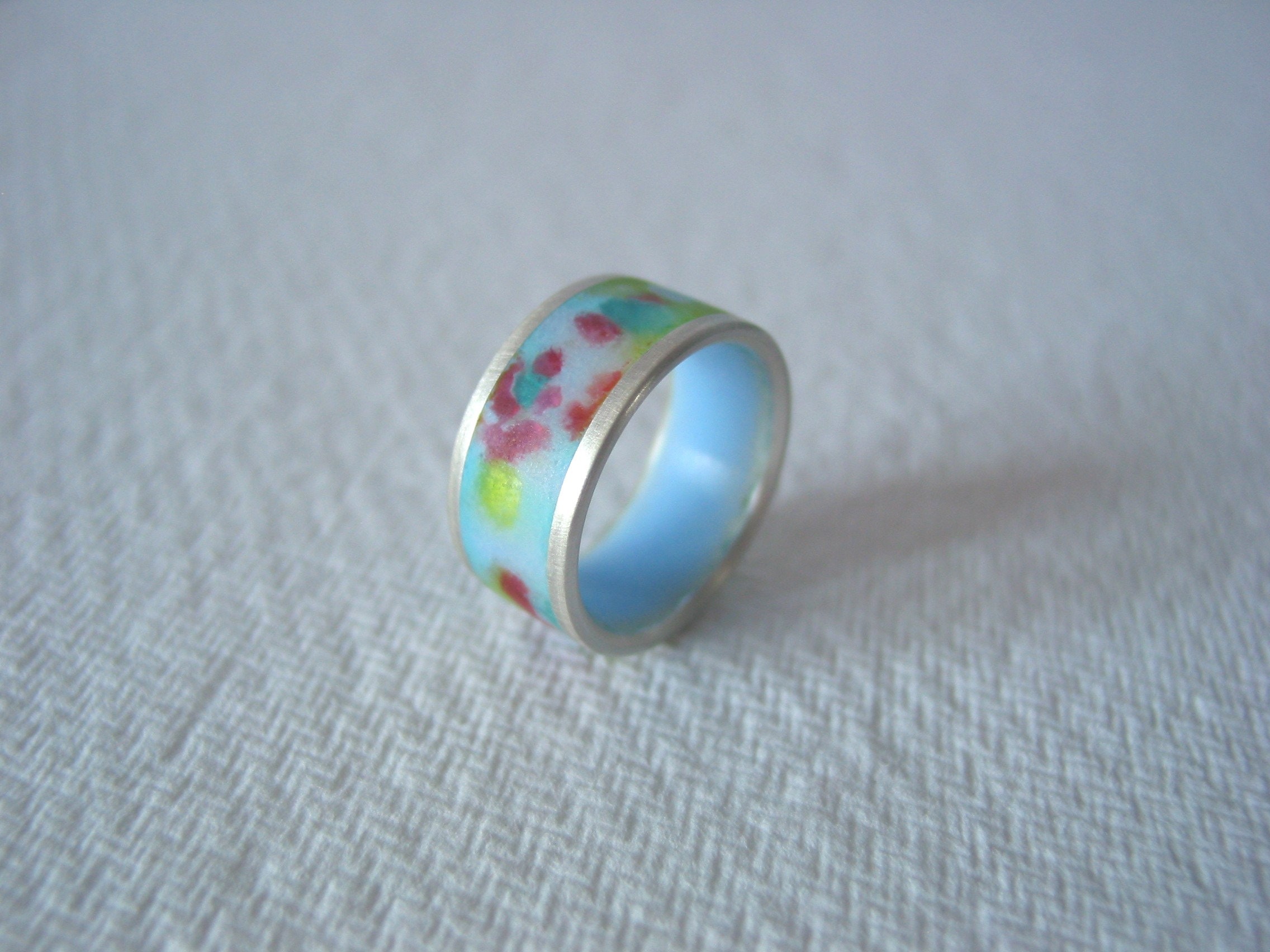 Enamel Ring Silver Band Ring Colorful Enameled Harlequin Serie - Etsy