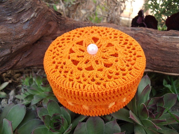 Items similar to Orange Crocheted Jewelry Box on Etsy