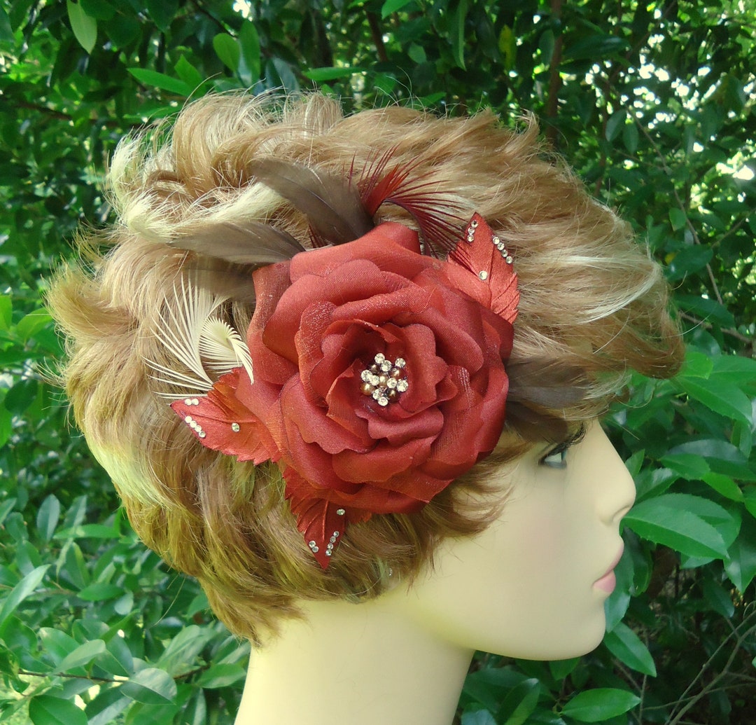 Rust Headpiece Bridal Flower Clip Fall Wedding Brown - Etsy