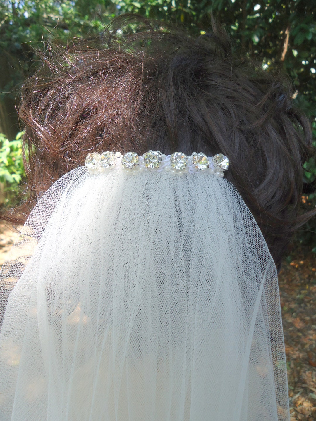 Bridal Veil, Two Layer, 36 Inch Illusion Tulle, Cut Edge, Embellished ...