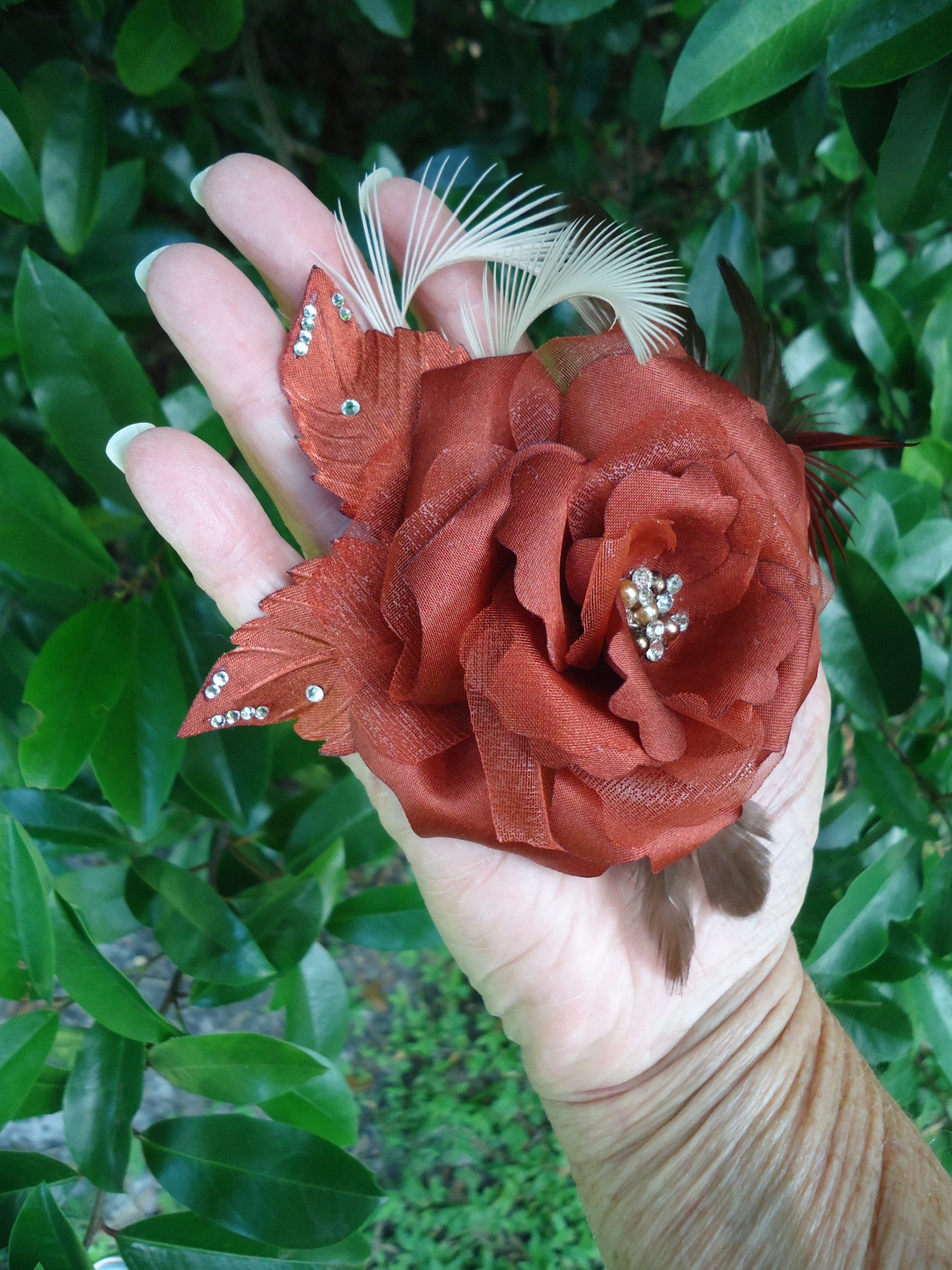 Rust Headpiece Bridal Flower Clip Fall Wedding Brown - Etsy